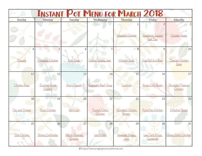March Instant Pot Menu Plan -- all Weight Watchers/Low Carb Pressure ...